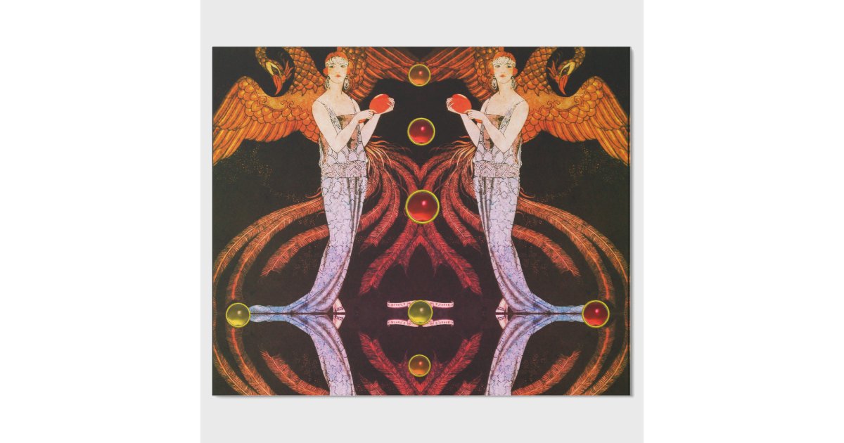 LADY PHOENIX ART DECO BEAUTY FASHION Orange Black Wrapping Paper | Zazzle