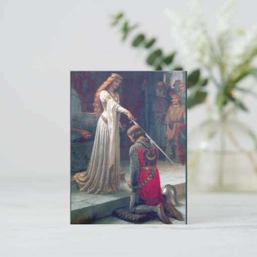 Lady queen knighting knight antique painting postcard | Zazzle