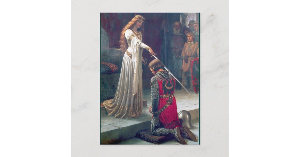 Lady queen knighting knight antique painting postcard | Zazzle