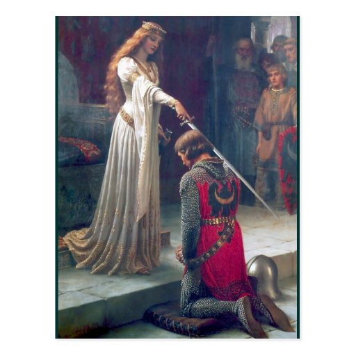 Lady queen knighting knight antique painting postcard | Zazzle