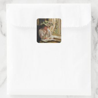 Lady Reading by a Window Square Sticker | Zazzle