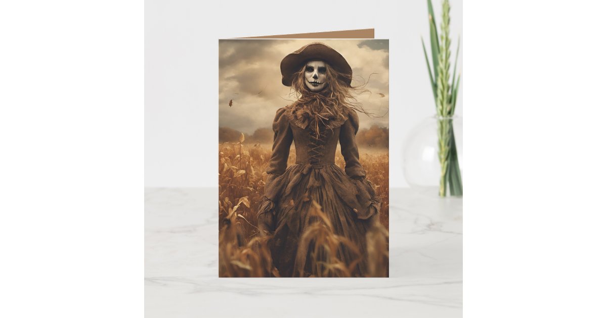 Lady Scarecrow Halloween Holiday Card | Zazzle