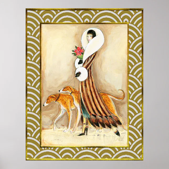 Lady with Hounds Deco Poster | Zazzle