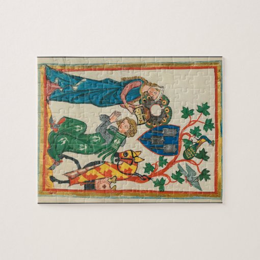 Lady with Knight, 14th Century Medieval Manuscript Jigsaw Puzzle | Zazzle