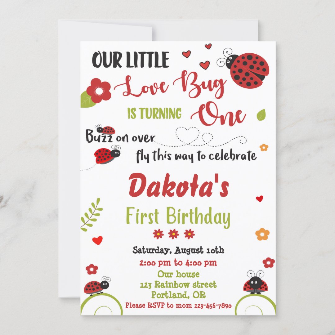 Ladybug 1st birthday invitation Girl love bug lady | Zazzle
