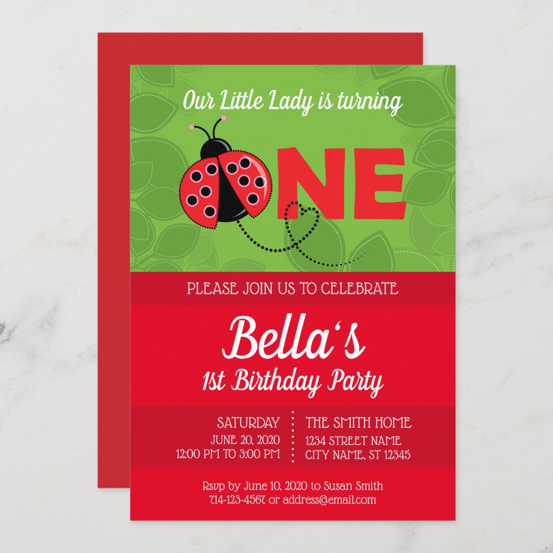 Ladybug 1st Birthday Invitation with picture | Zazzle