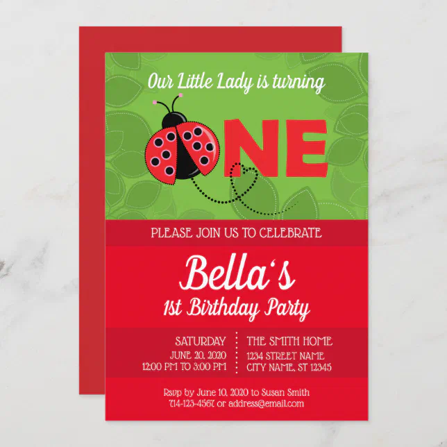 Ladybug 1st Birthday Invitation with picture | Zazzle