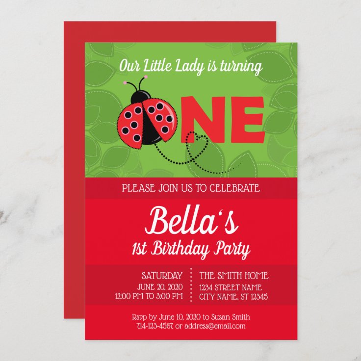 Ladybug 1st Birthday Invitation with picture | Zazzle