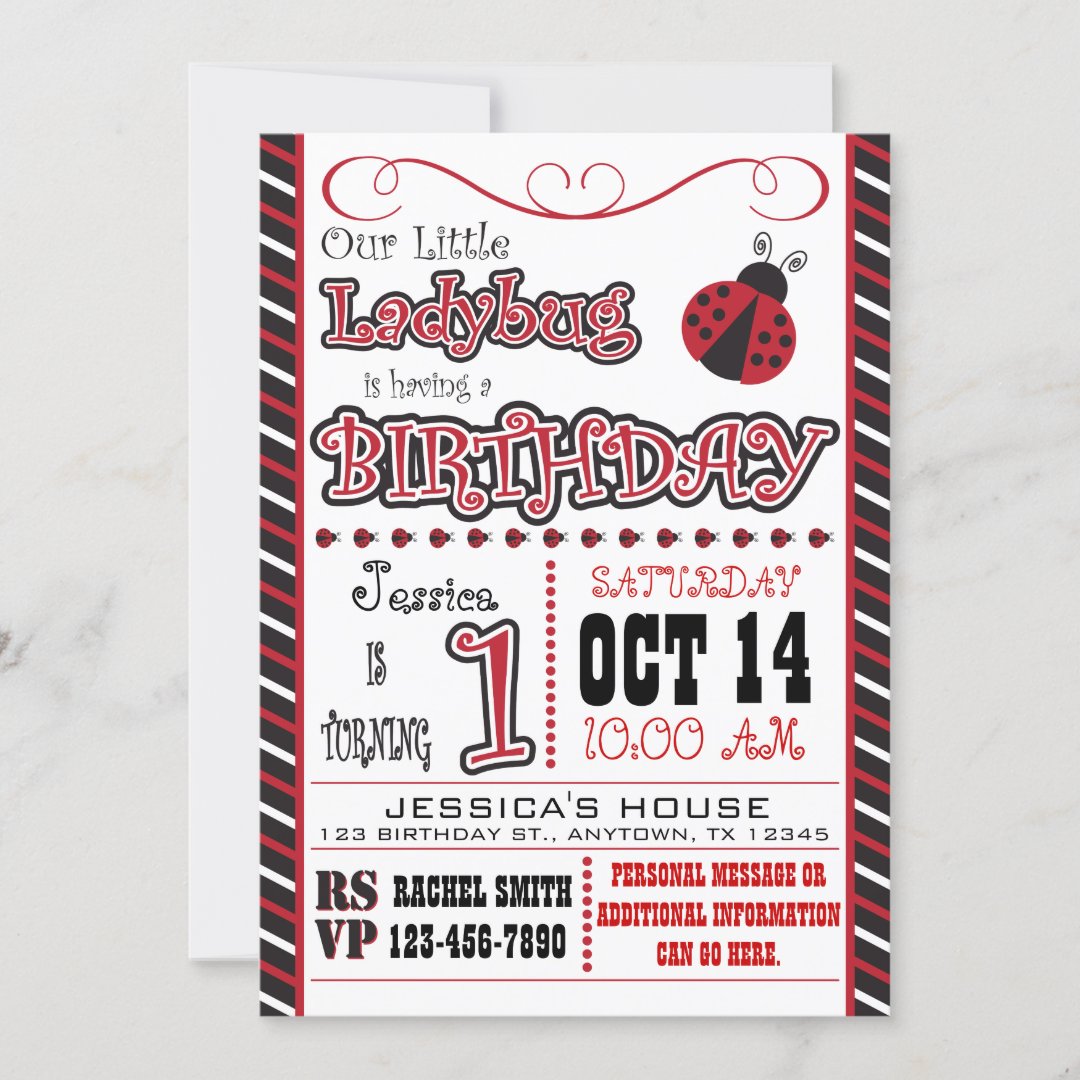 Ladybug 1st Birthday Invitations | Zazzle