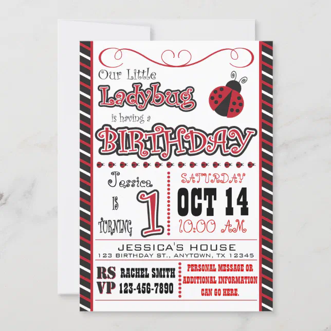 Ladybug 1st Birthday Invitations | Zazzle