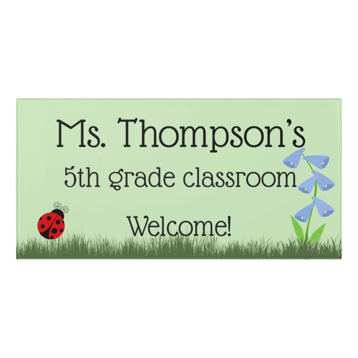 Ladybug And Flowers Personalized Teacher Door Sign | Zazzle
