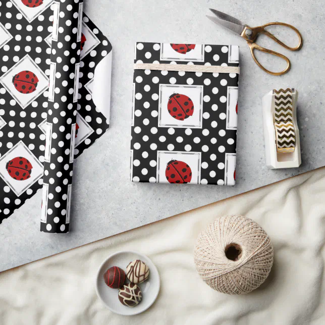 Ladybug and Polka-dot Wrapping Paper | Zazzle