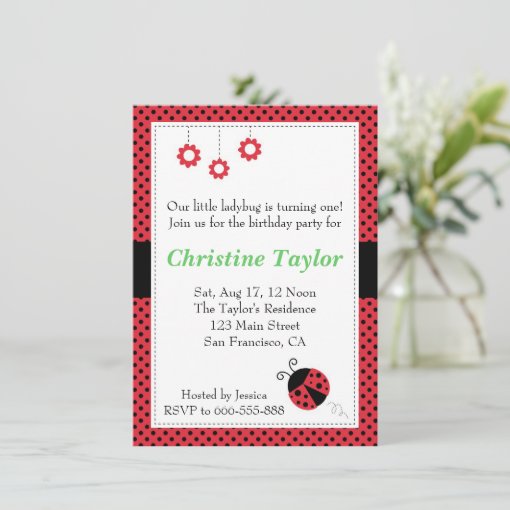 Ladybug and Polka Dots Birthday Party Invitation | Zazzle