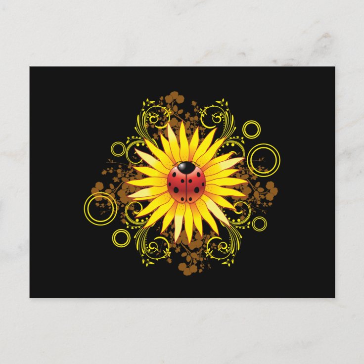 Ladybug and Sunflower Postcard | Zazzle