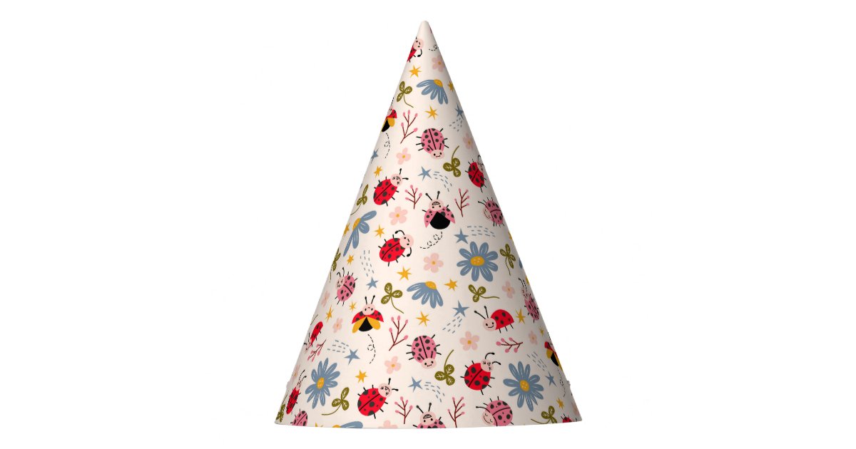 Ladybug and Wildflowers Pattern Birthday Party Hat | Zazzle