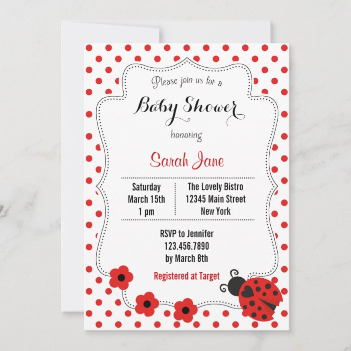 Ladybug Baby Shower Invitation Polkadot | Zazzle.com
