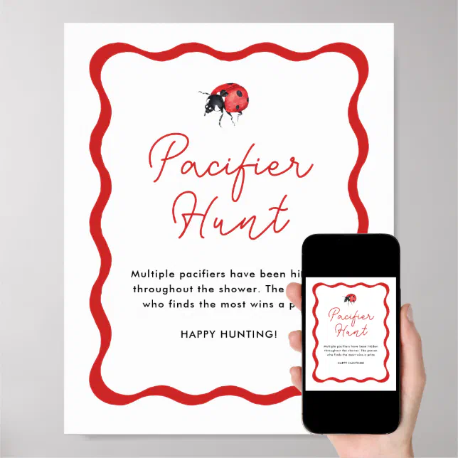 Ladybug Baby Shower Pacifier Hunt Sign | Zazzle