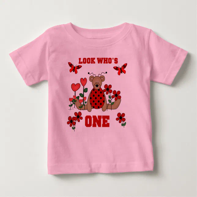 Ladybug Bear 1st Birthday Baby T-Shirt | Zazzle