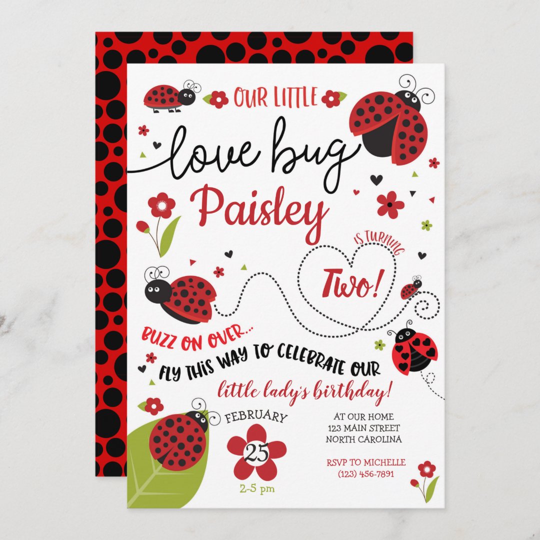 Ladybug Birthday Invitation, Lady Love Bug Invite | Zazzle
