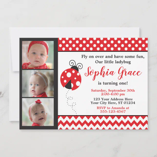 Ladybug Birthday Invitation with Photos | Zazzle
