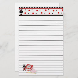 Ladybug Border and Math Homework Lined Stationary Stationery | Zazzle