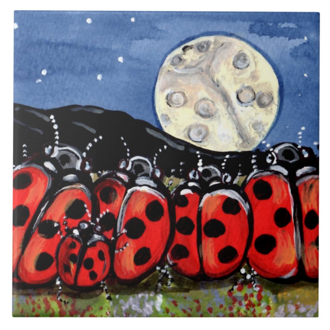 Ladybug Family Moon Night Design 6" Tile Trivet | Zazzle