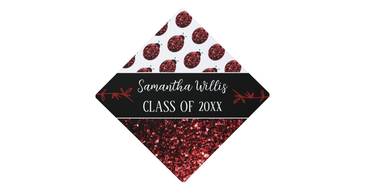Ladybug faux glitter sparkle Custom name Class Graduation Cap Topper ...