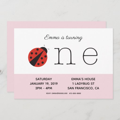 Ladybug first birthday invitation in pink | Zazzle