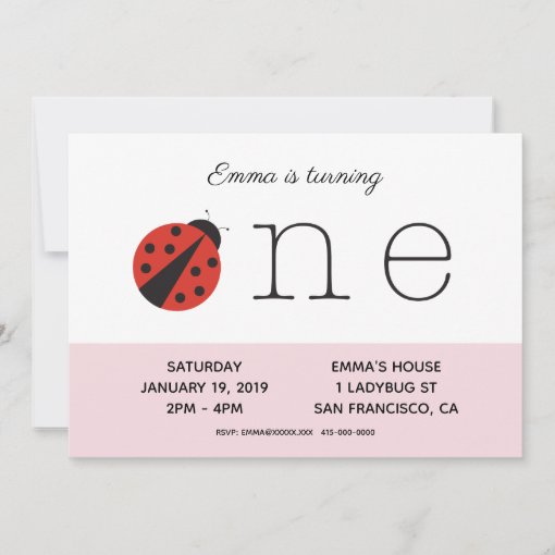 Ladybug first birthday invitation in pink | Zazzle
