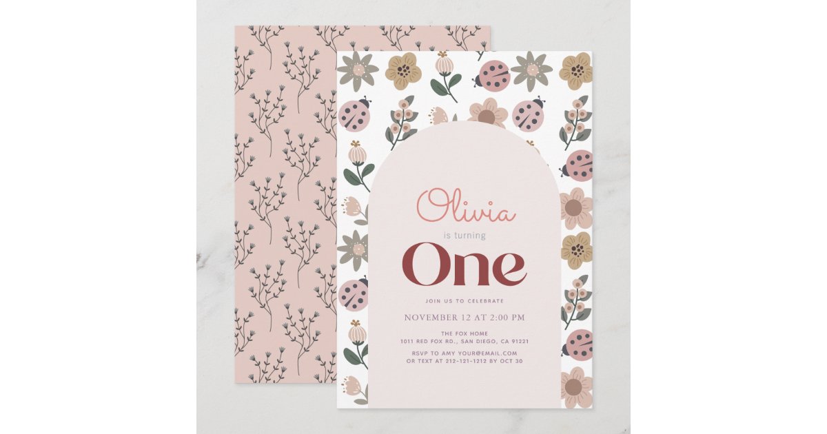 Ladybug & Flower Pattern Arch 1st Birthday Invitation | Zazzle