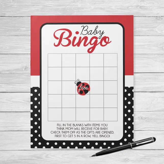 Ladybug Gift Bingo Baby Shower Game Pack Notepad | Zazzle