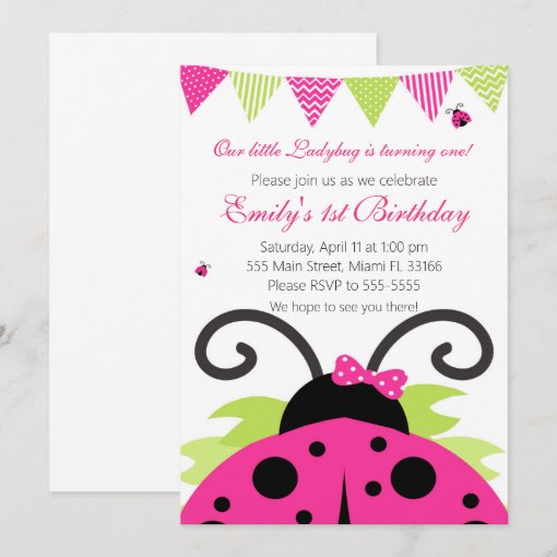 Ladybug Hot Pink Kids Birthday Party Invitation | Zazzle