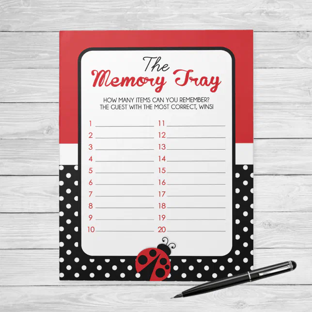 Ladybug Memory Tray Baby Shower Game Pack Notepad | Zazzle