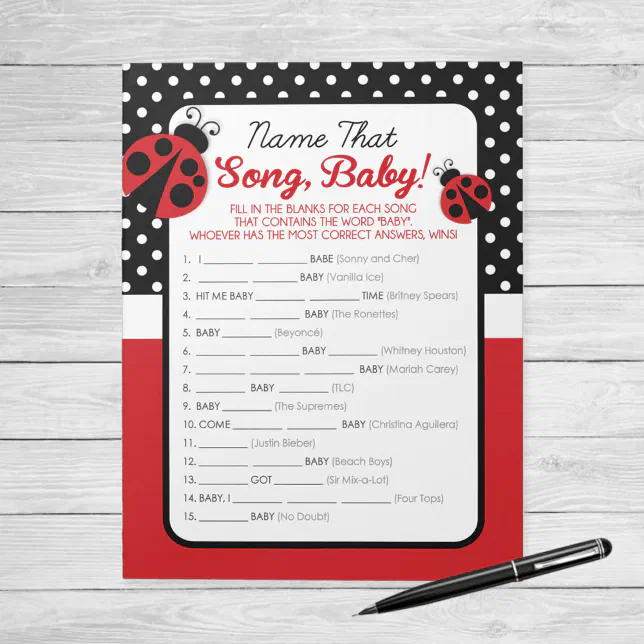 Ladybug Name That Song Baby Shower Game Notepad | Zazzle