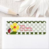 Ladybug on Dark Moss Green Polka Dots Label | Zazzle