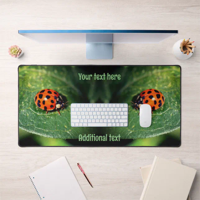 Ladybug On Leaf Close Up Personalized Desk Mat | Zazzle