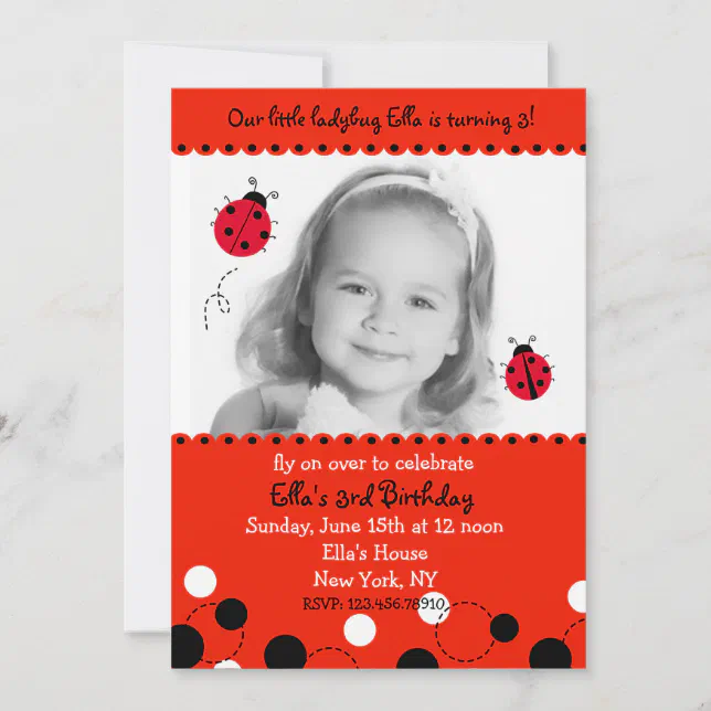 Ladybug Photo Birthday Party Invitations | Zazzle