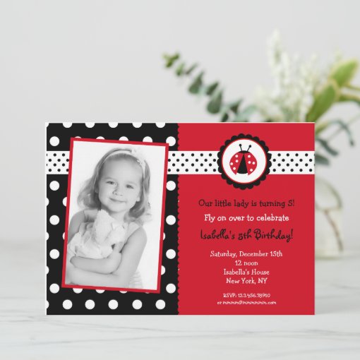 Ladybug Photo Birthday Party Invitations Girl Kids | Zazzle