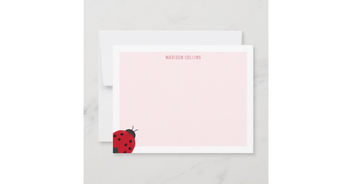 Ladybug Pink Girls Personalized Stationery Note Card | Zazzle