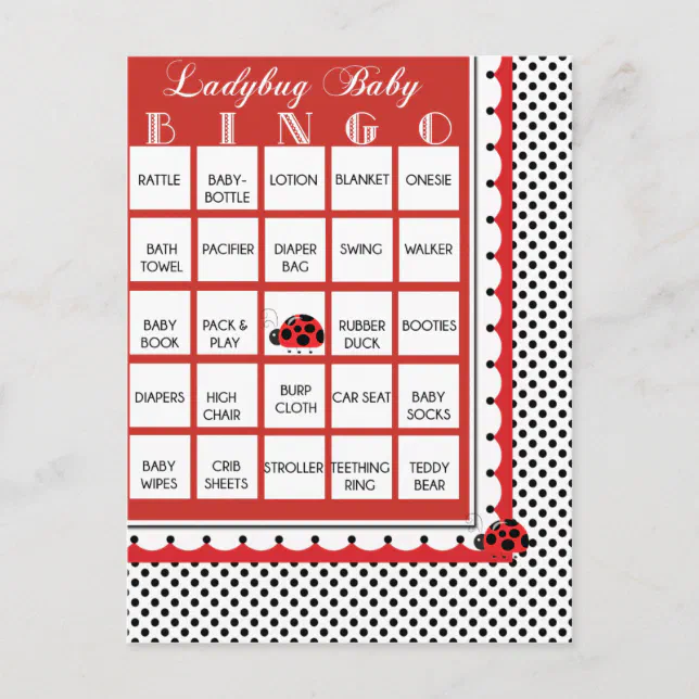 Ladybug Polkadots Baby Shower Bingo Card 3 | Zazzle