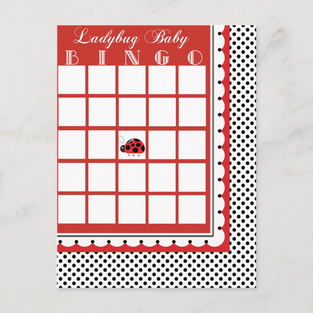 Ladybug Polkadots Baby Shower Bingo Card Blank | Zazzle
