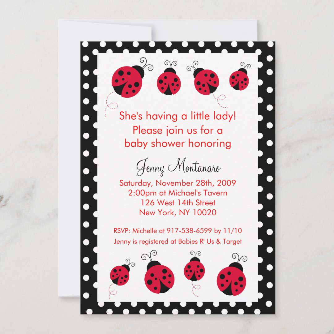 Ladybug Red Black Dots Baby Shower Invitation | Zazzle