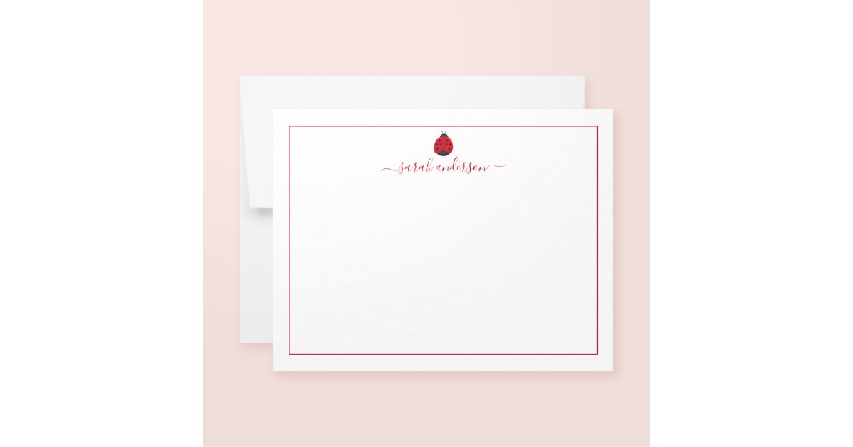 Ladybug Red Border Personalized Note Card | Zazzle