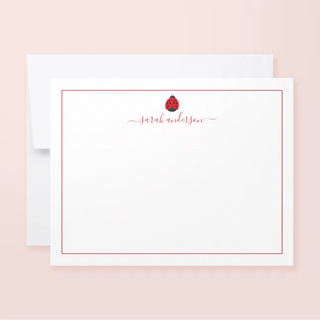 Ladybug Red Border Personalized Note Card | Zazzle