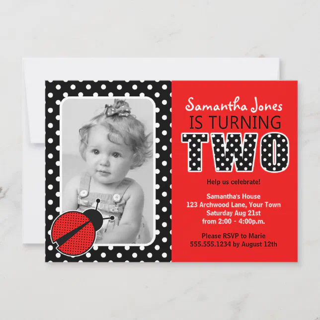 Ladybug Second Birthday Party Invitation | Zazzle