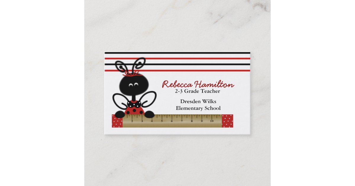 Ladybug with Ruler Teacher's Business Card | Zazzle
