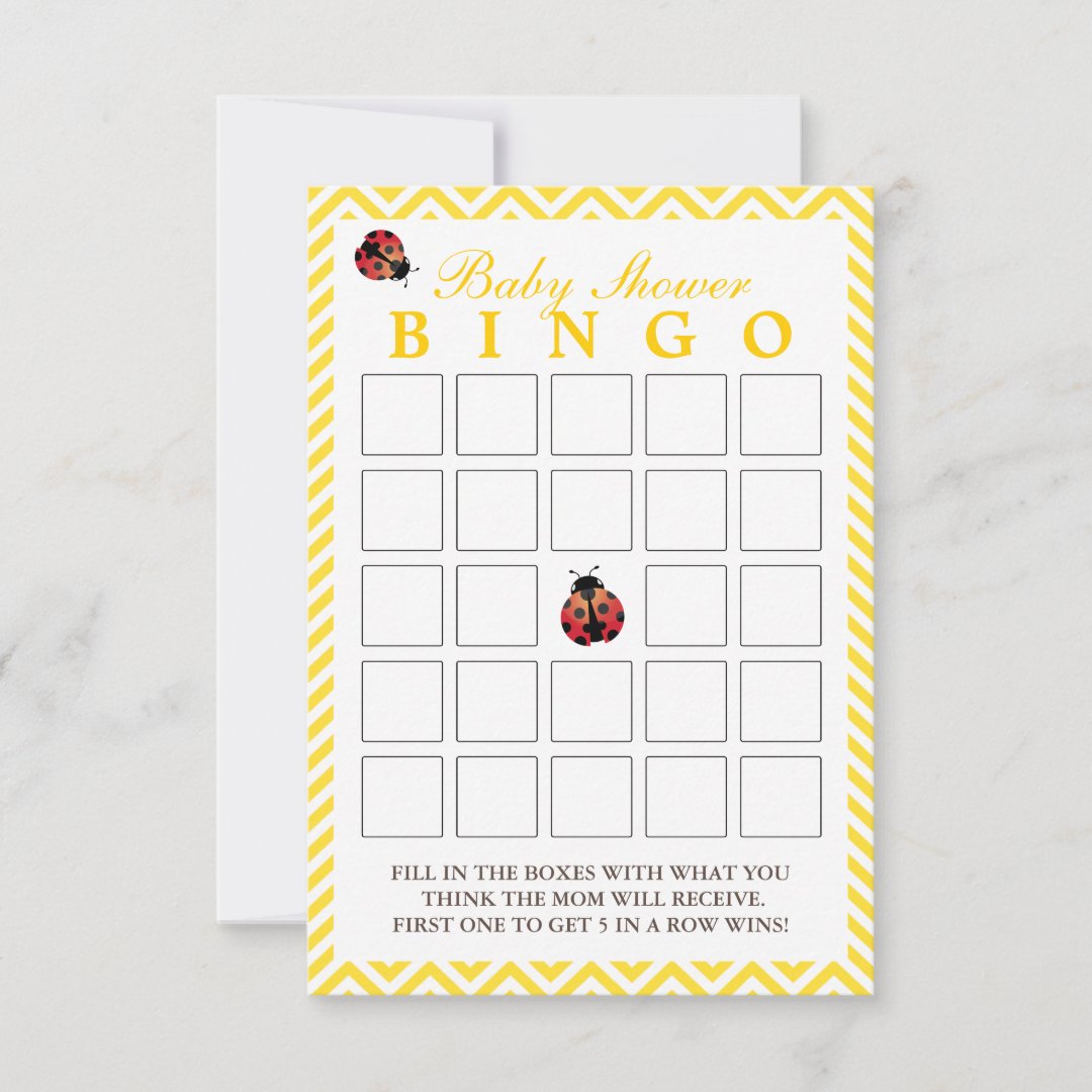 Ladybug Yellow Chevron Baby Shower Bingo Cards | Zazzle