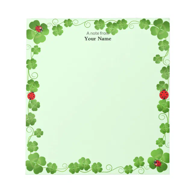 Ladybugs and Four_Leaf Clovers on Green Simple Notepad | Zazzle