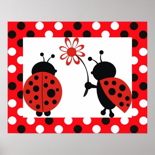 Ladybugs With Flower Poster | Zazzle.com