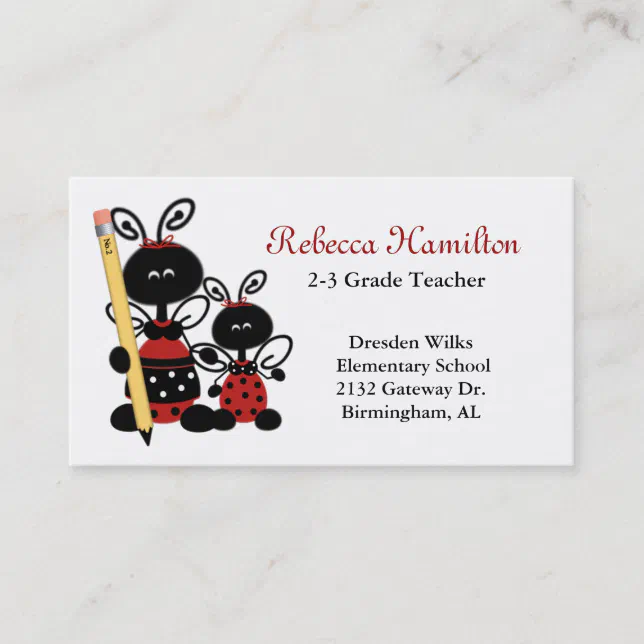 Ladybugs with Pencil Teacher's Business Card | Zazzle
